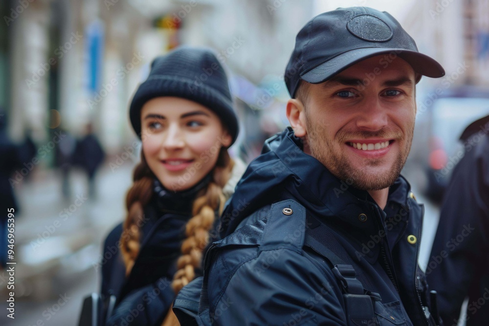Team, security guard or safety officer portrait on the street for ...