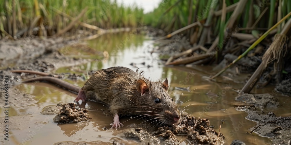 Rat carcasses found in muddy rice fields Rodent infestation Stock Photo ...