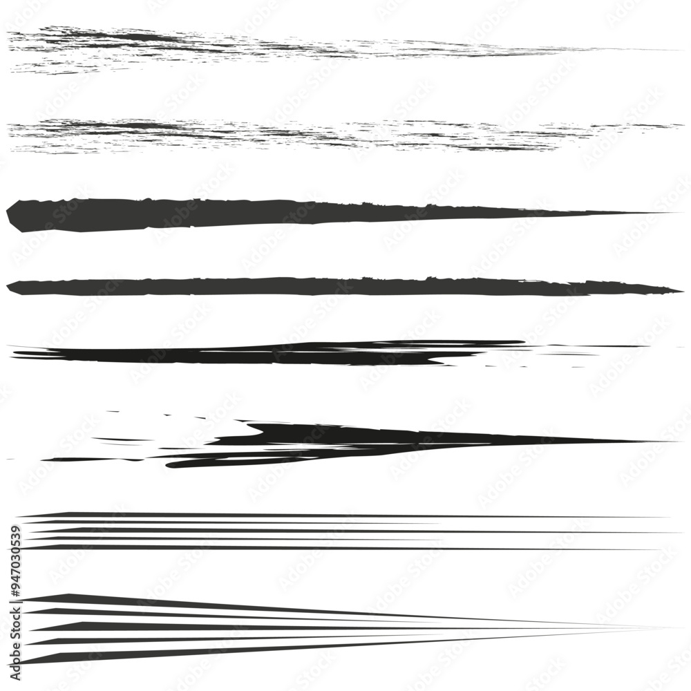 Brush stroke lines set. Distressed black and white effects. Grunge ...