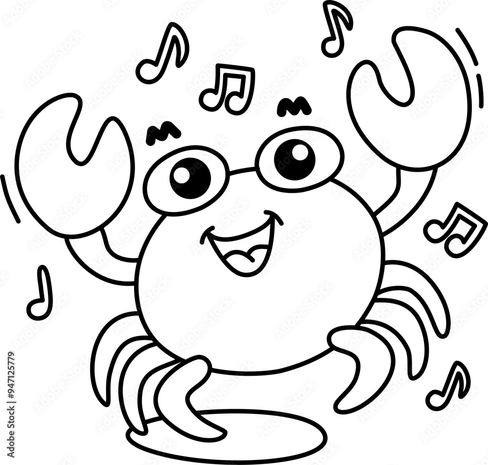 Drawing outline crab dancing on musical notes background.eps Stock ...