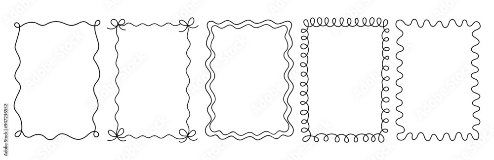 Set wavy frames template. Hand drawn black frames isolated on white ...