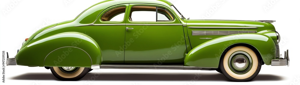 Classic Green Car A vibrant green vintage car with a glossy finish ...