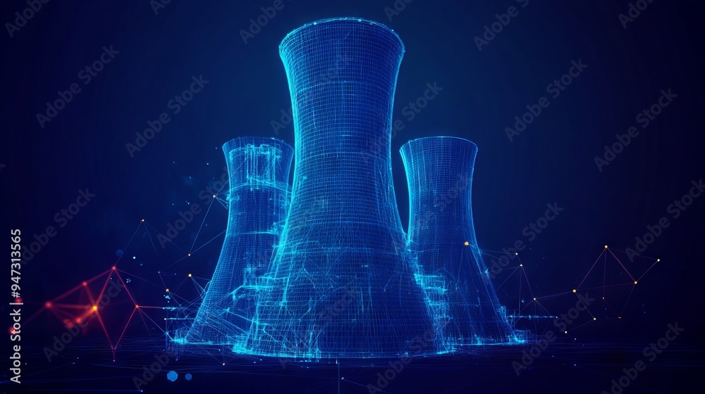 Nuclear power plant sketch. Isolated abstract polygonal nuclear reactor ...