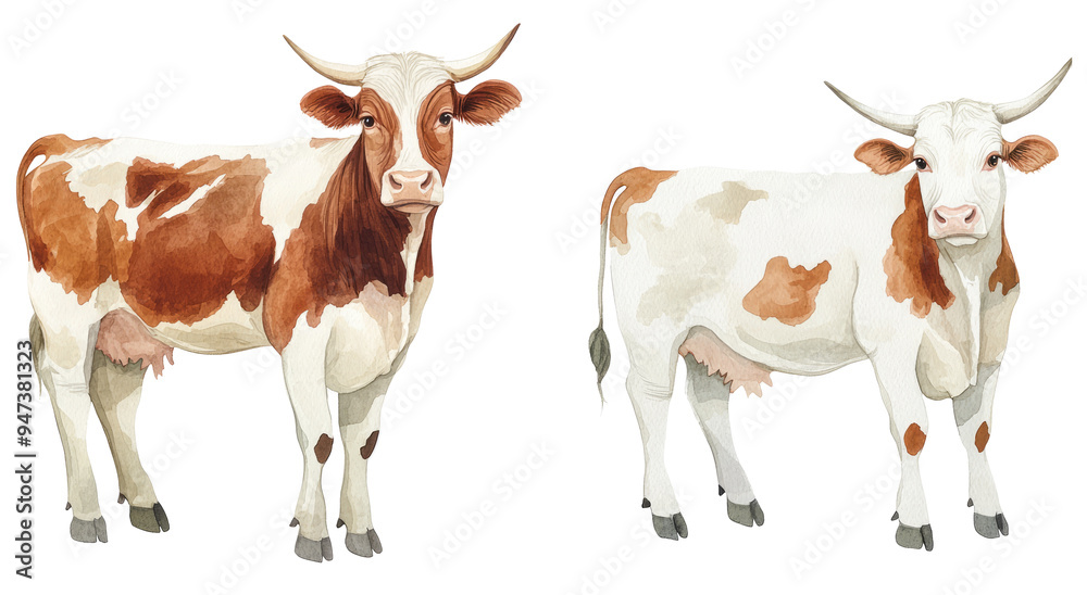Cow, watercolor clipart illustration with isolated background. Stock ...