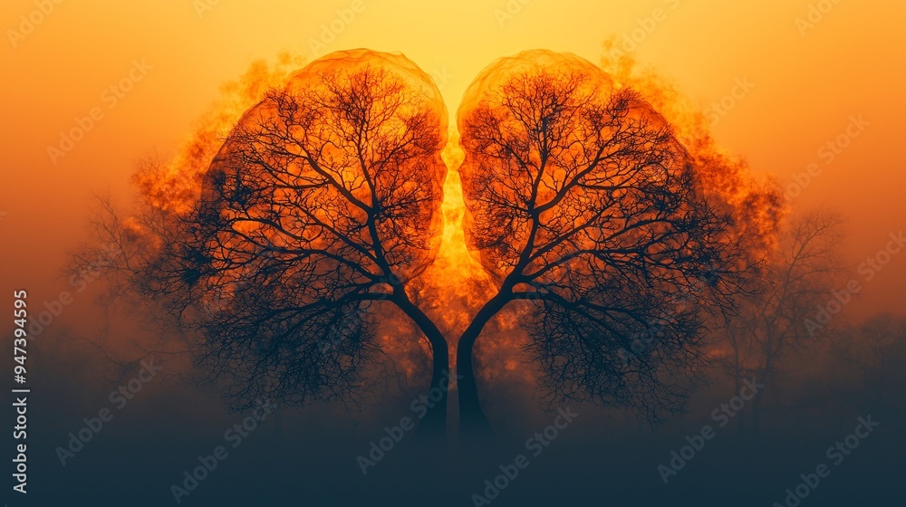 An artistic rendering of lungs as a tree, with branches representing ...
