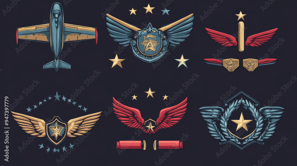 Army Air Forces badges and airborne unit insignia featuring winged ...