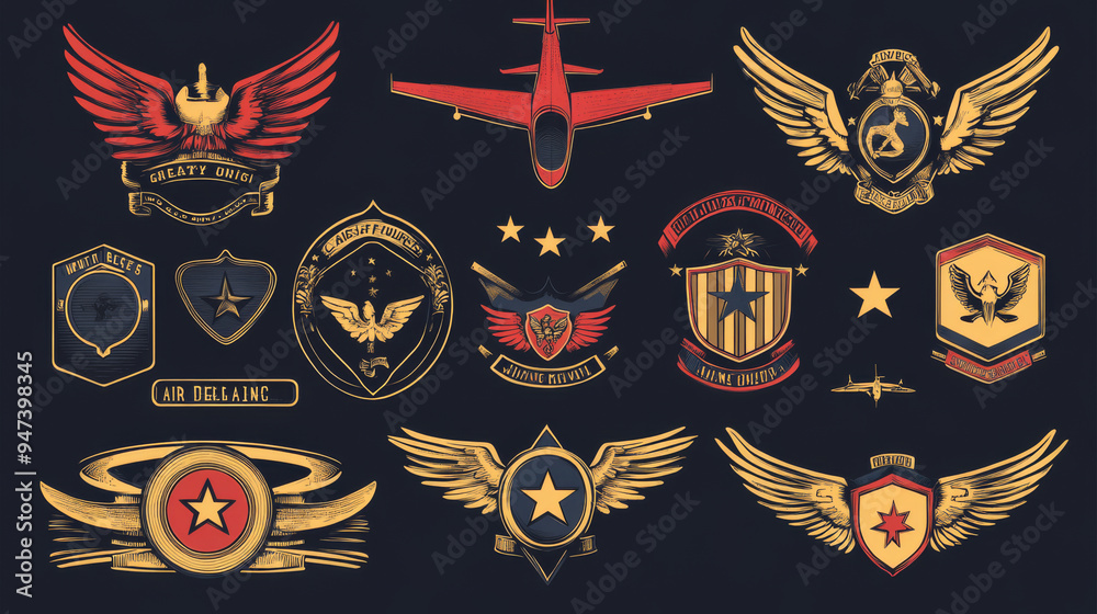 Army Air Forces badges and airborne unit insignia featuring winged ...