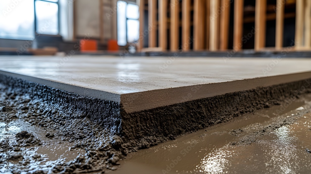 Overhead view of a smooth sand layer being leveled with a screed board ...