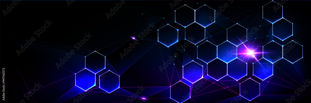 Abstract hexagon pattern on black background. Vector realistic ...