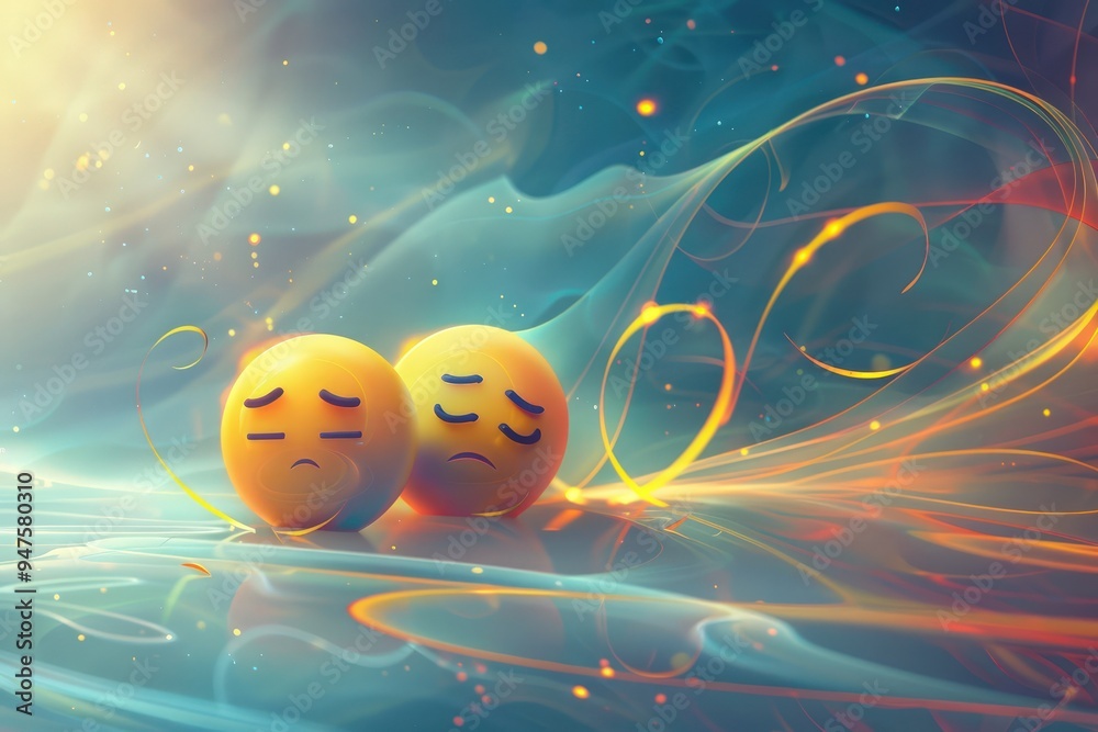 Sad emojis surrounded by an abstract backdrop of soft swirls and ...