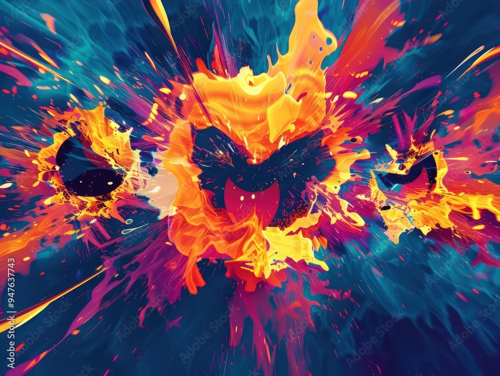 Explosive abstract patterns with angry emojis, conveying a burst of raw ...