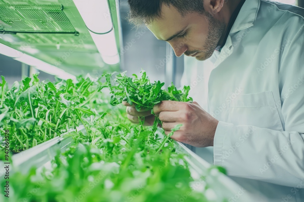 Hydroponic system with arugula growing in a nutrient film technique ...