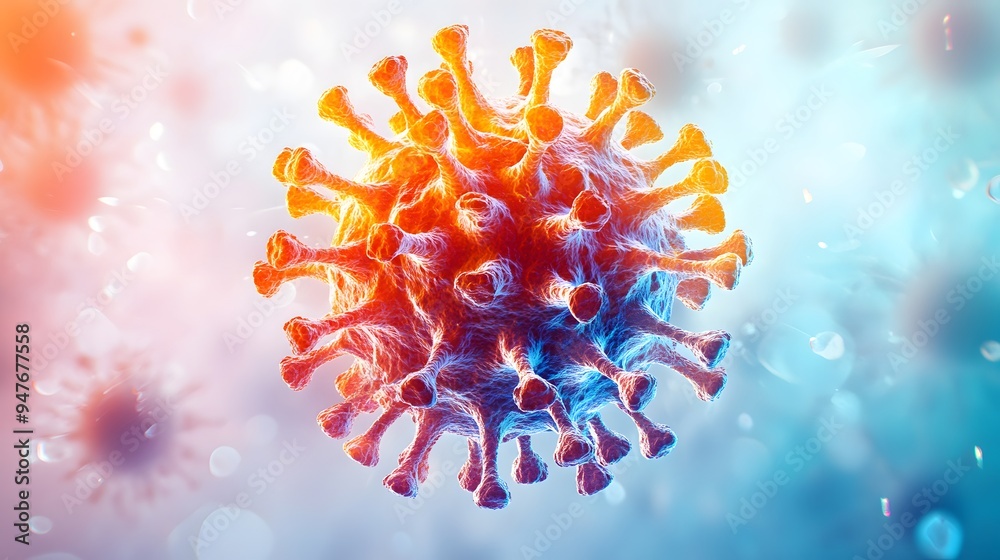 An abstract vector illustration of the SARS-CoV-2 virus, featuring ...