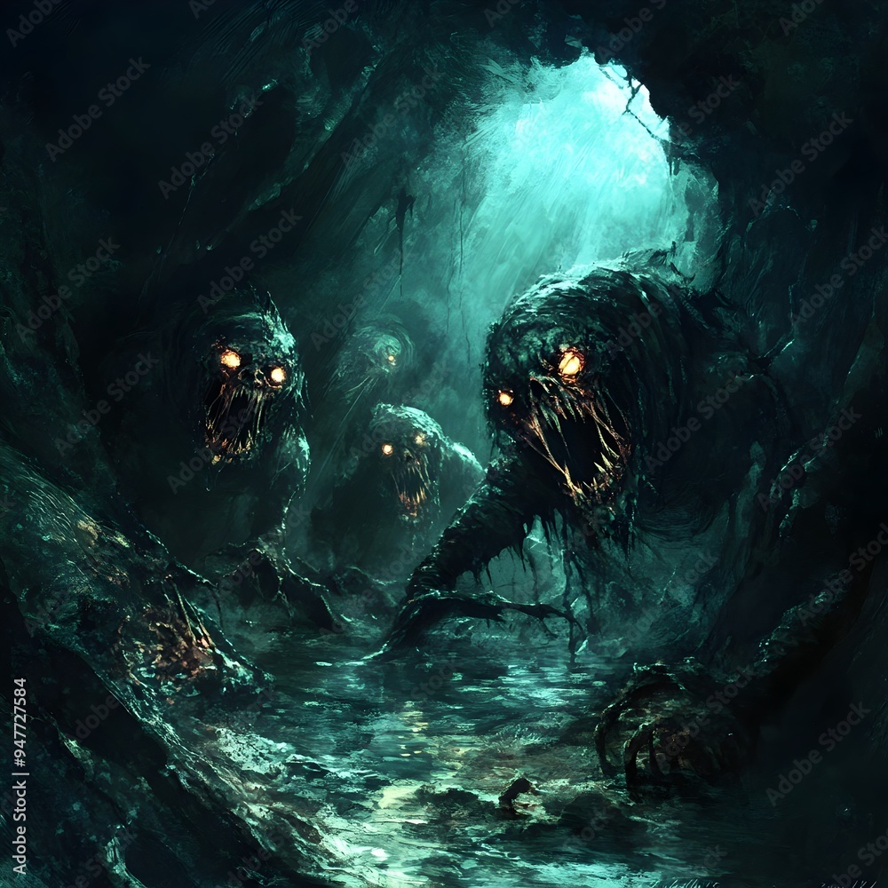 Sinister Mermaid Coven Performing Dark Ritual in Submerged Cavern with ...