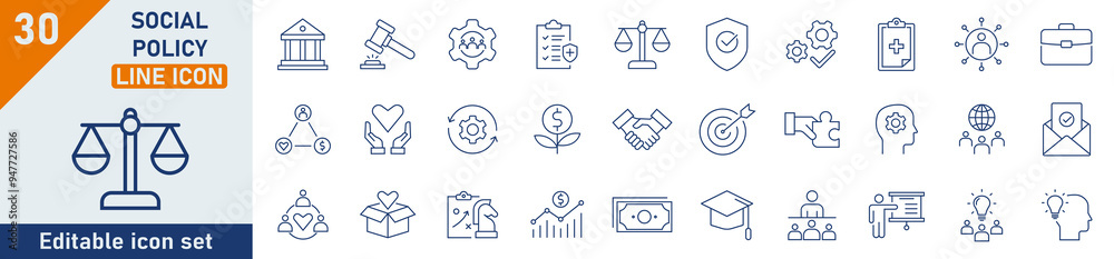 Social Policy line icon set. Set of 30 outline icons related to ...