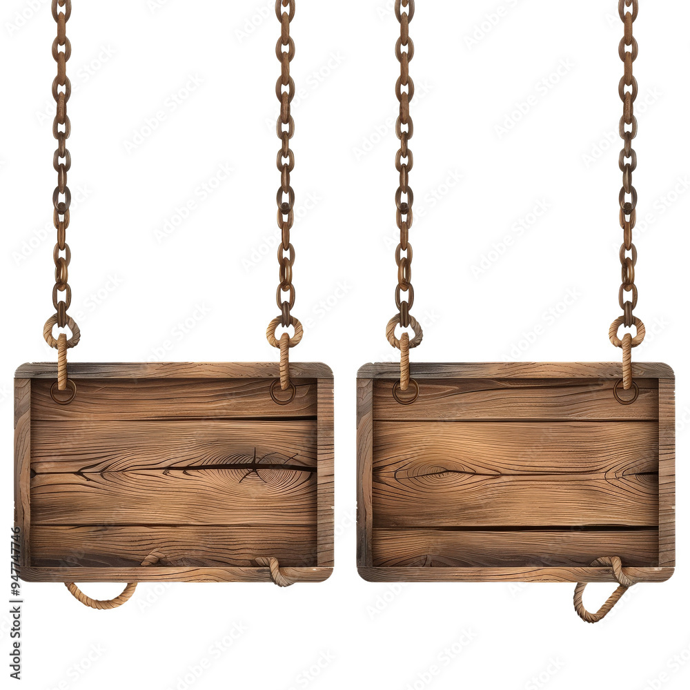 Vintage brown blank wooden signboard illustration and hanging cartoon ...