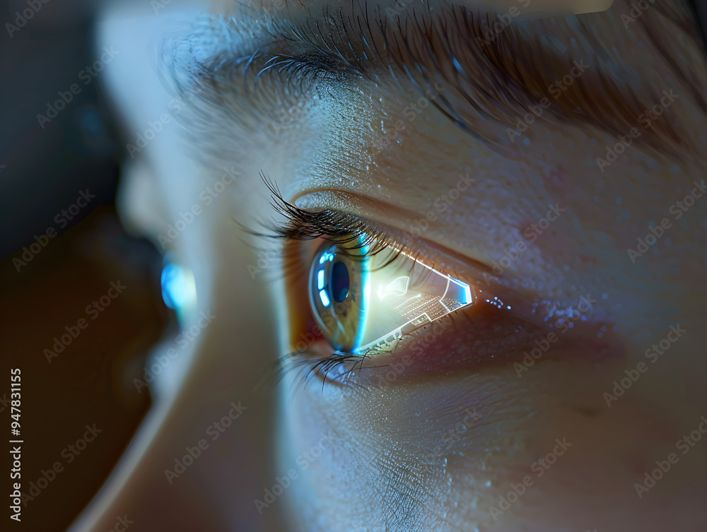 Individual with augmented reality smart contact lenses, displaying ...