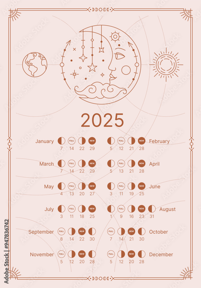 Lunar planner for the year 2025. Astronomical Moon Phase Planner ...