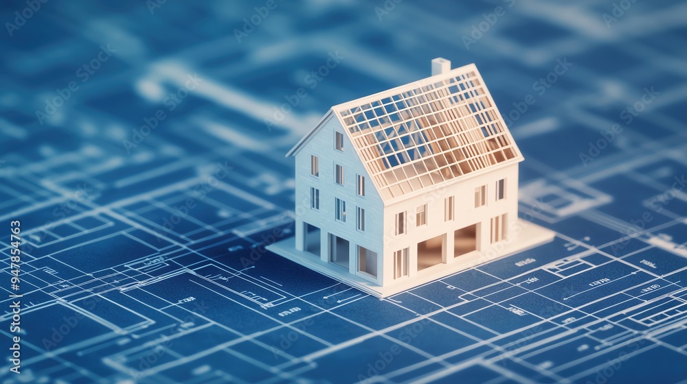 Deconstructed blueprint of a residential building, with detailed ...