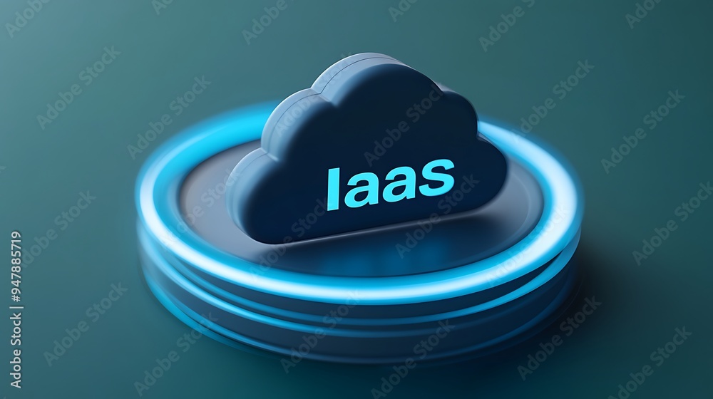 3D cloud icon labeled IaaS on a glowing circular platform, representing ...