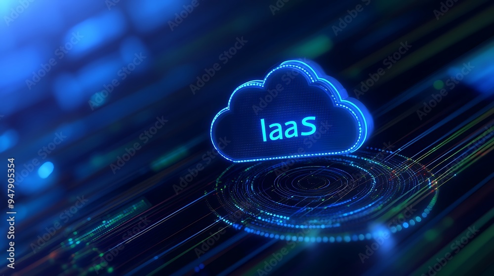 Digital illustration of cloud technology concept with 'IaaS' text ...