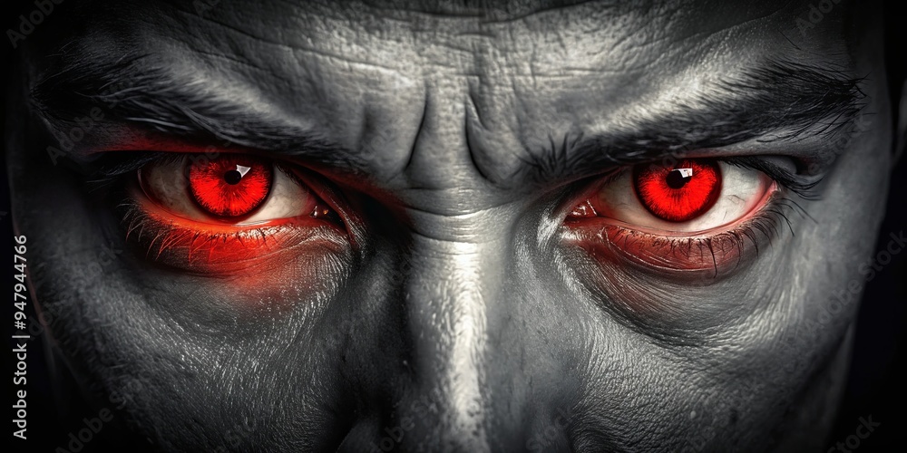 Sinister looking red eyes staring intensely with dark background, evil ...