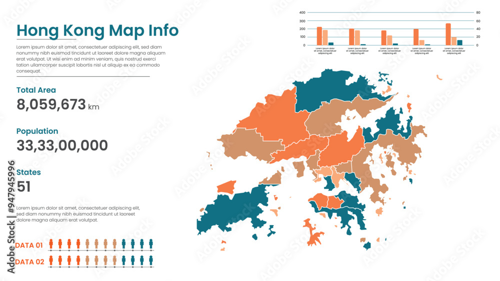 Hong Kong political map of administrative divisions states, Colorful ...