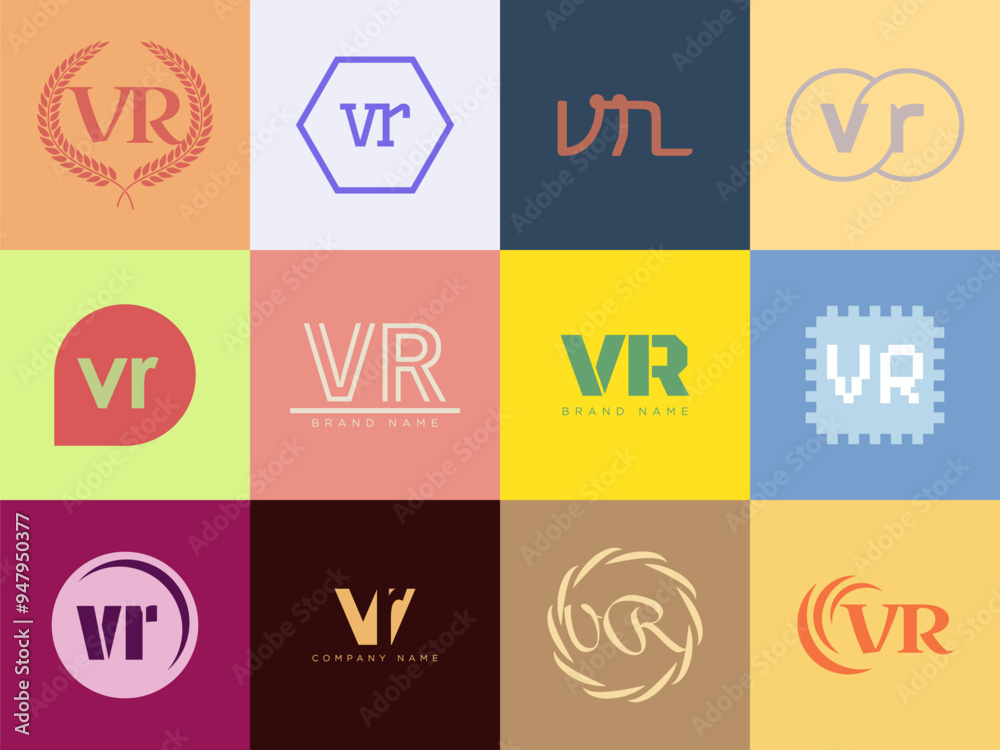 VR logo company template. Letter v and r logotype. Set different ...