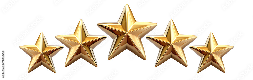 Five star rating review icon, golden 5 stars in a row, isolated on ...