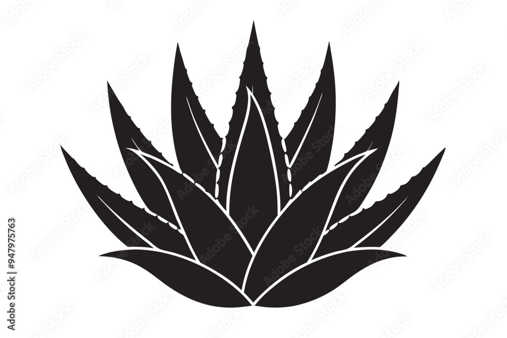 Black Silhouette Aloe Vera Plant - Printable Graphic Design Stock ...