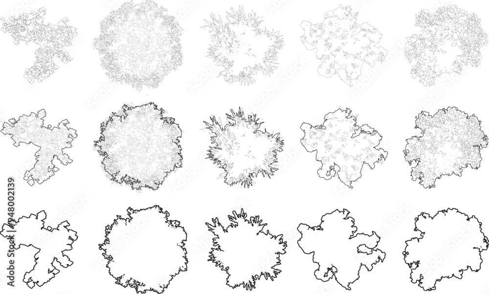 Tree plan architectural line silhouettes CAD Stock Vector | Adobe Stock