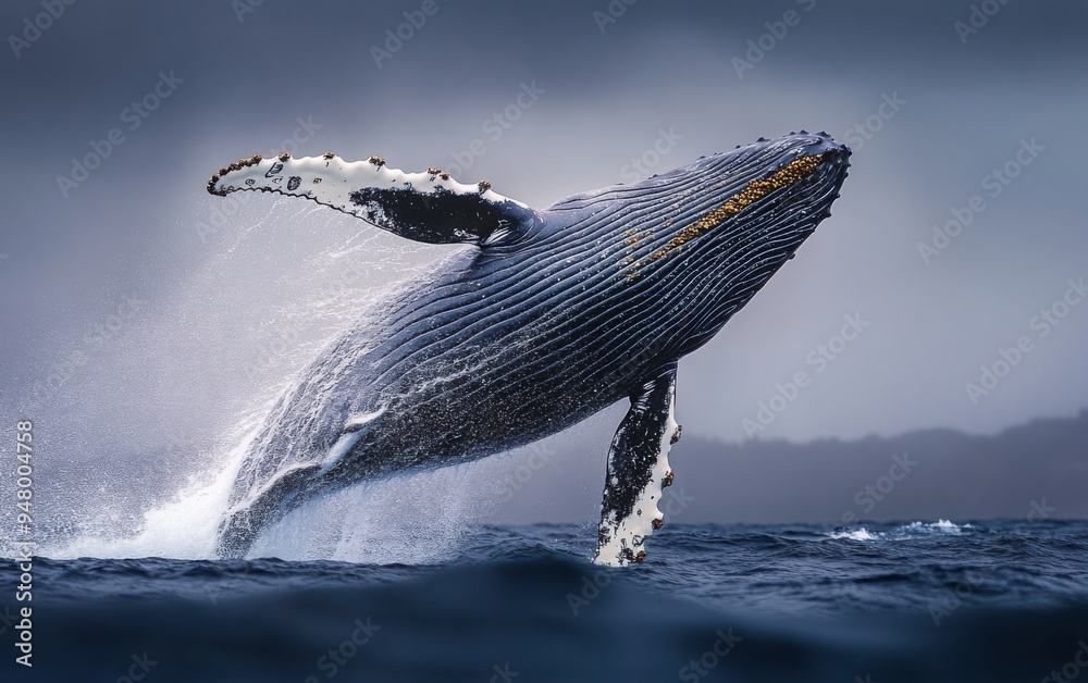 Humpback whale breaching in the ocean, high-resolution photograph Stock ...