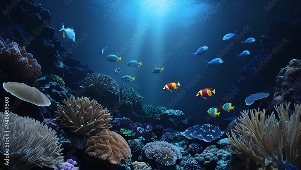 Low Light Underwater World | Realistic Coral Reef with Vibrant Coral ...