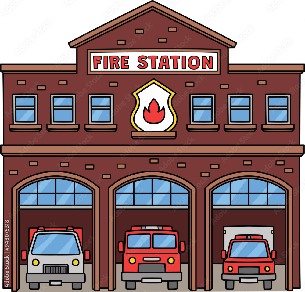 Fire Station Cartoon Colored Clipart Illustration 素材庫向量圖 | Adobe Stock