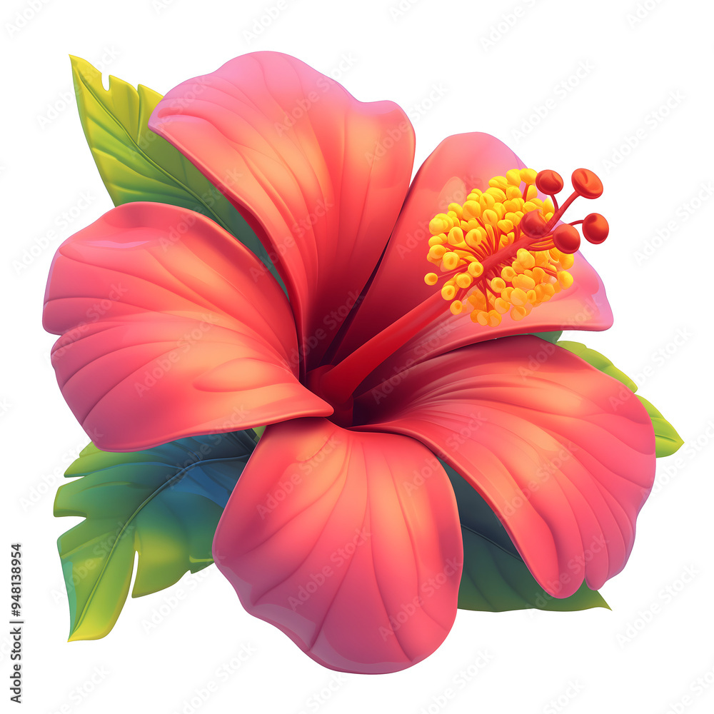 Tropical hibiscus flower, cute 3D style cartoon illustration. Isolated ...