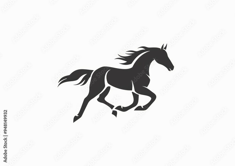 Galloping horse. Animated hand drawn line stroke mustang silhouette ...