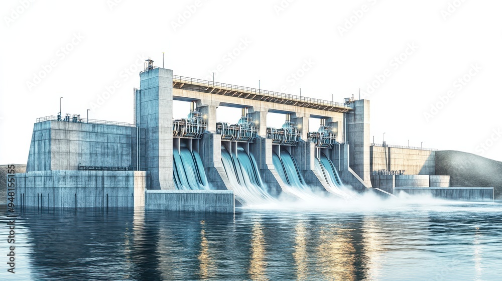 The hydroelectric dam efficiently generates electricity as water ...