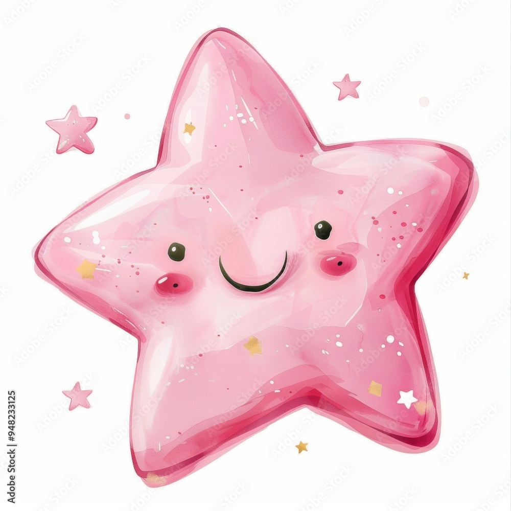 Cute pink star clipart, cartoon illustration isolated on a white ...