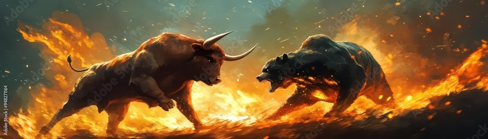 An animated representation of a bull and bear fight symbolizing the ...