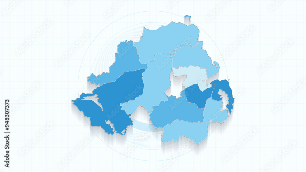Blue Map of Northern Ireland, Northern Ireland map with borders of the ...