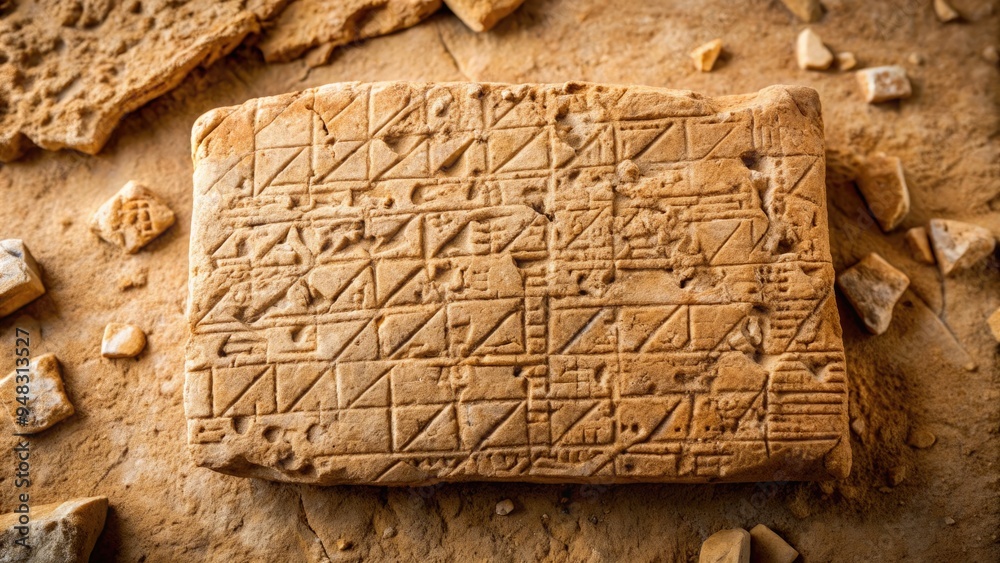 Ancient Mesopotamian-inspired clay tablet with cuneiform script ...