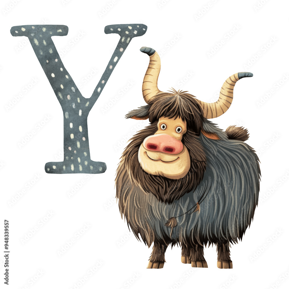 Alphabet letter Y for cute yak on png transparent background. An ...