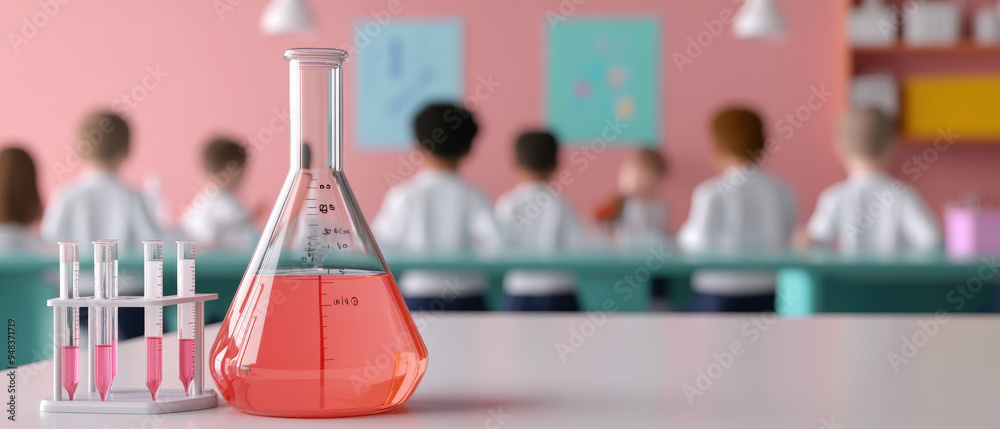 Colorful Chemistry Class, vibrant laboratory setting with beakers and ...