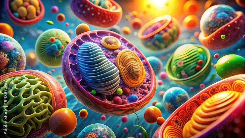 Colorful 3D illustration of cellular structures, showcasing ...