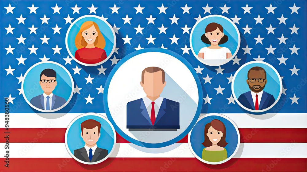 Colorful infographic illustrating the democratic process, featuring ...