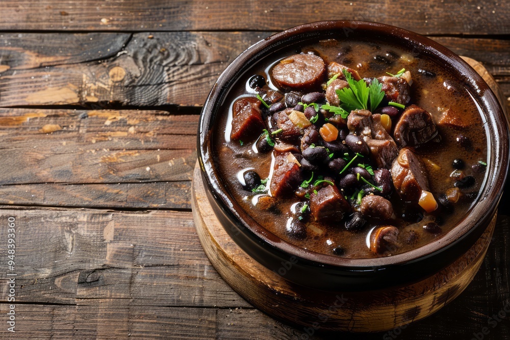 Feijoada.Brazilian cuisine.Traditional Brazilian stew.A steaming bowl ...