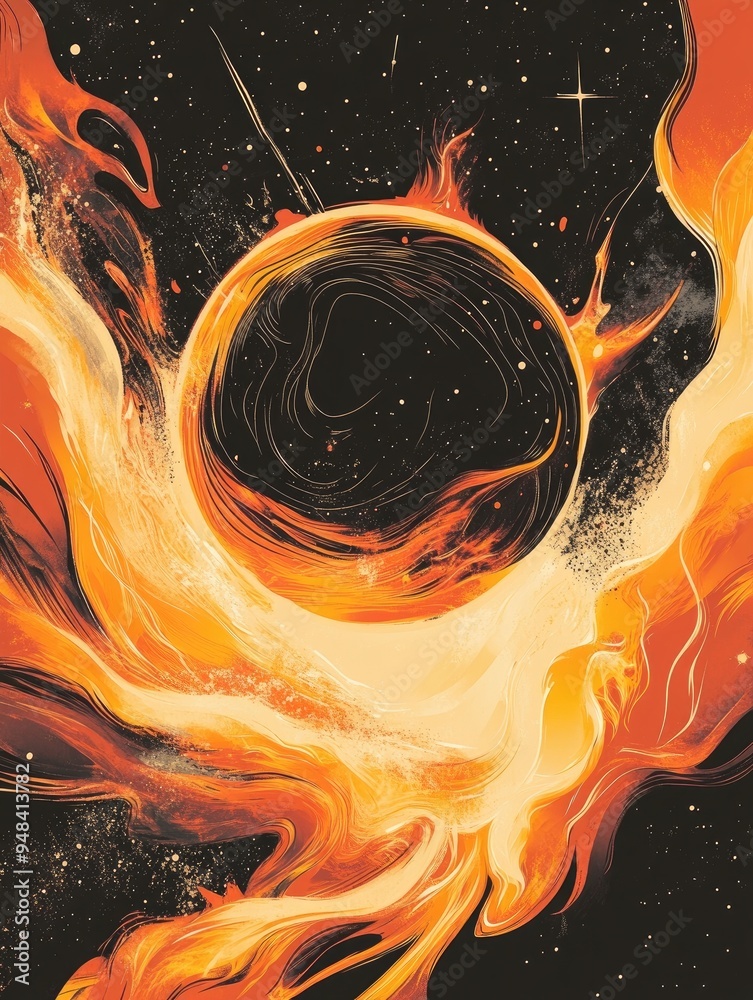 2D cartoon illustration showcasing a black hole featuring a square ...