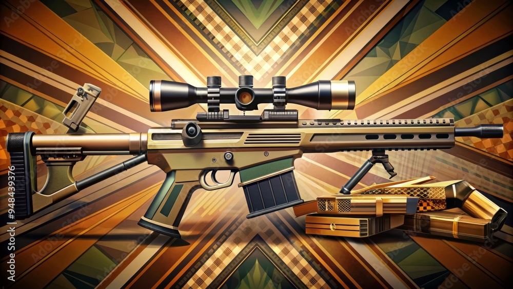 Illustration of a modern sniper rifle with a.scope and ammo magazines ...