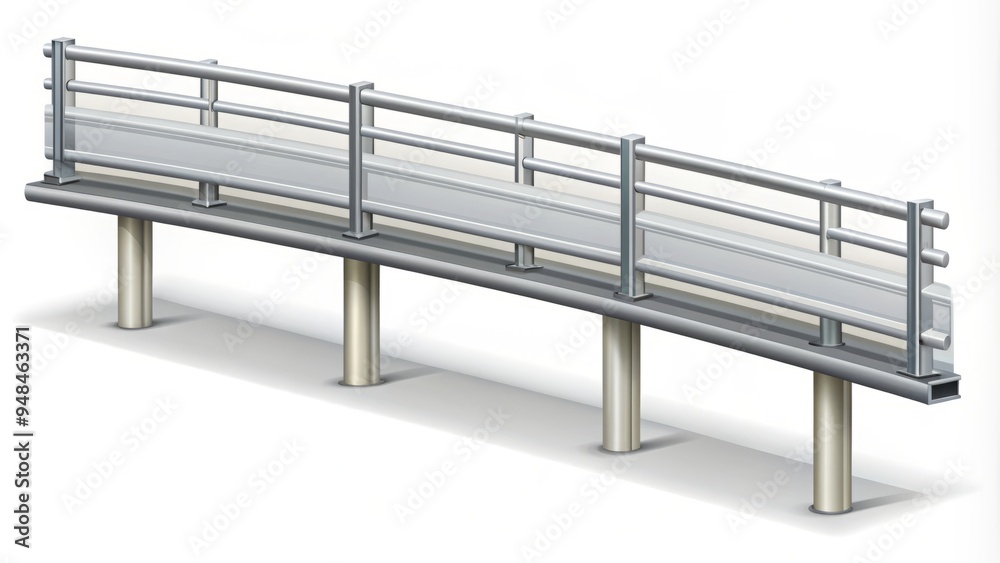 Metal guardrail vector illustration featuring a curved railing with ...