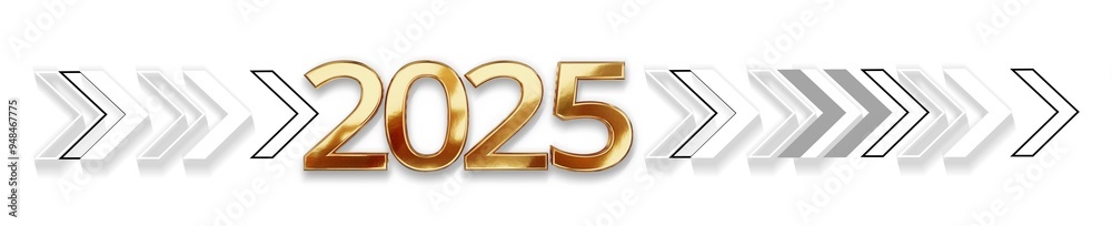 new year 2025 symbol golden metallic and arrows from left to right 3d ...